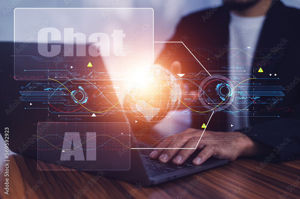 ChatGPT concept, People using computer Side view typing on laptop ...