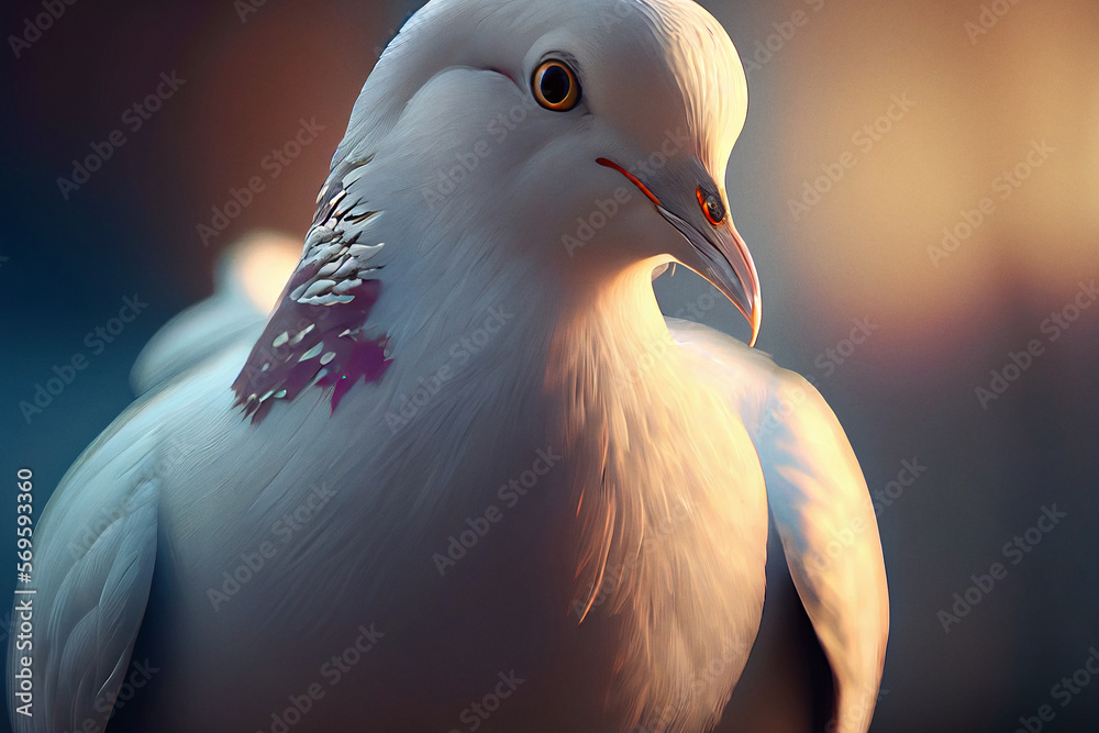 Cute white dove close-up. Symbol of peace. Dramatic backlit lights ...