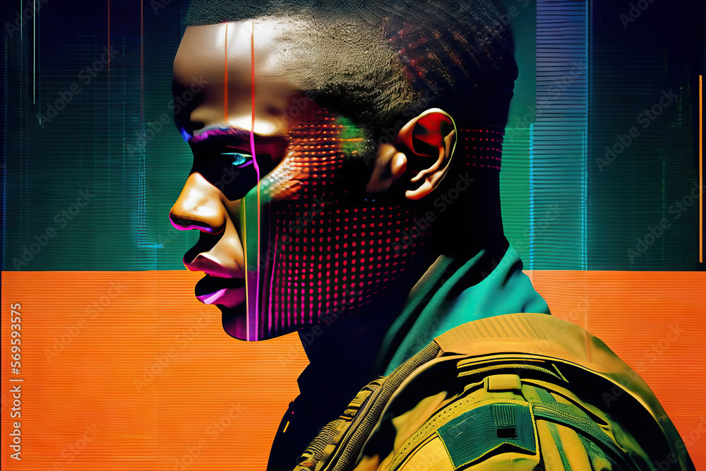 Side View Portrait Poster of a Modern War Young South African Soldier ...