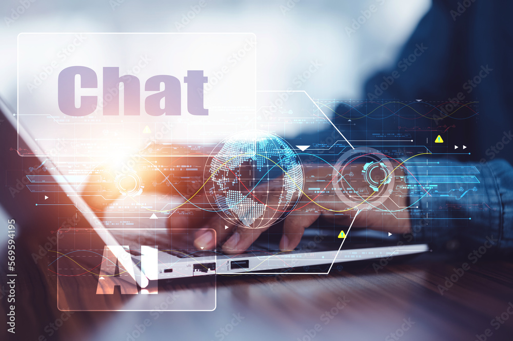 ChatGPT concept, People using computer Side view typing on laptop ...