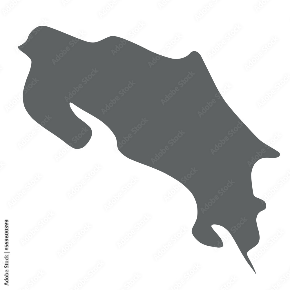 Costa Rica - smooth grey silhouette map of country area. Simple flat ...
