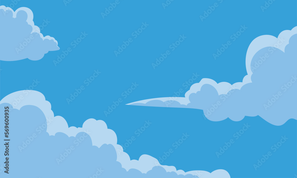 Blue sky with three clouds in cartoon style, Vector illustration Stock ...
