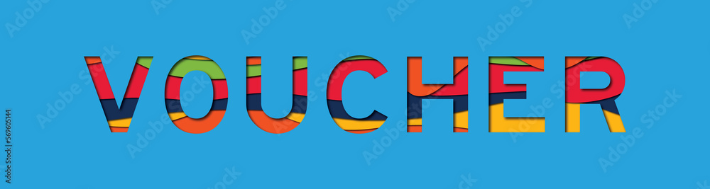 Letter with papercut style in word voucher on blue background Stock ...