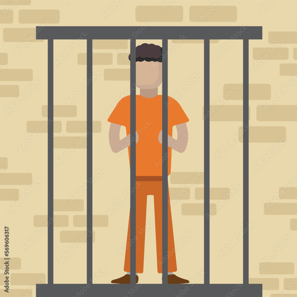 prisoner,arrested gangster sitting in detention cell, prison.vector ...