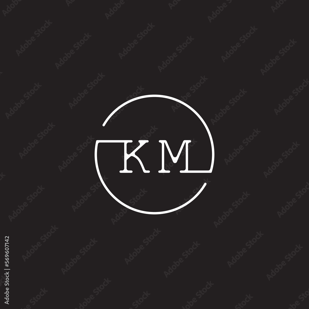 KM circle line initial modern concept logo design isolated for ...