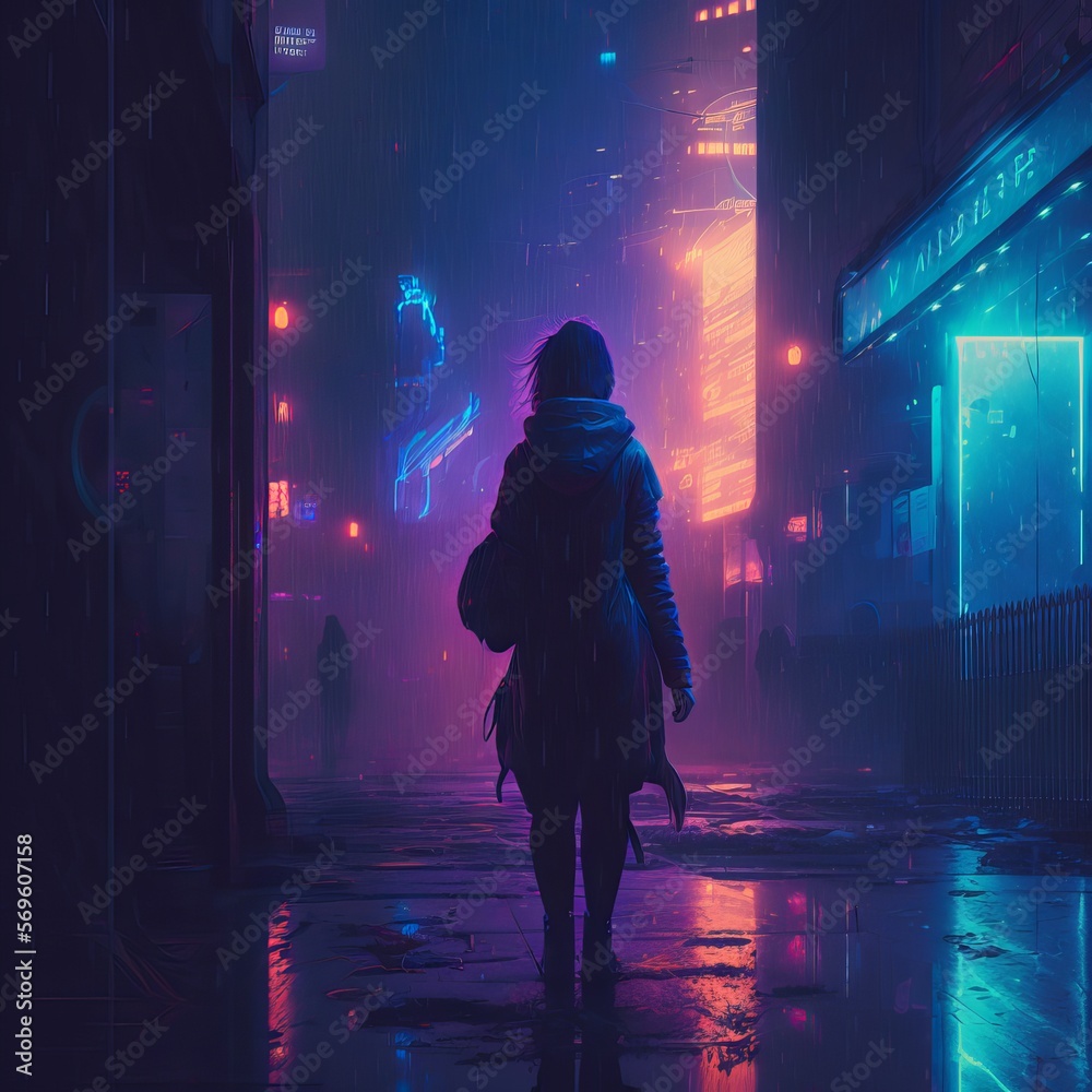 mystic love and hope of broken at the cyberpunk street, volumetric fog ...