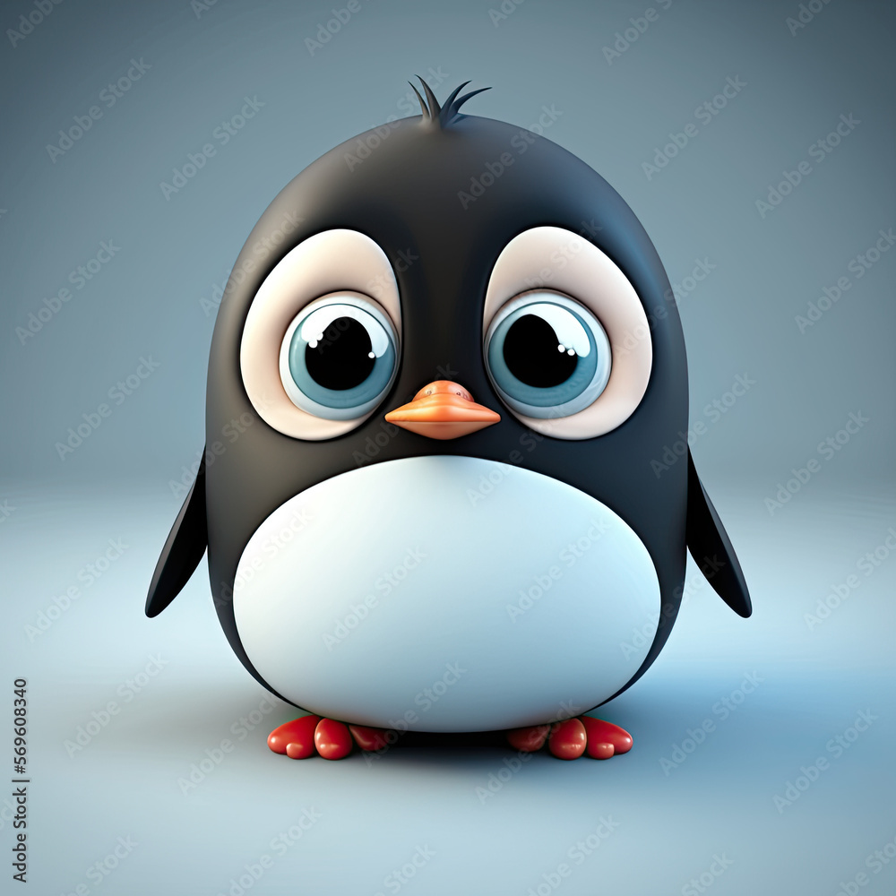 Cute pinguin cartoon character created using generative AI tools Stock ...