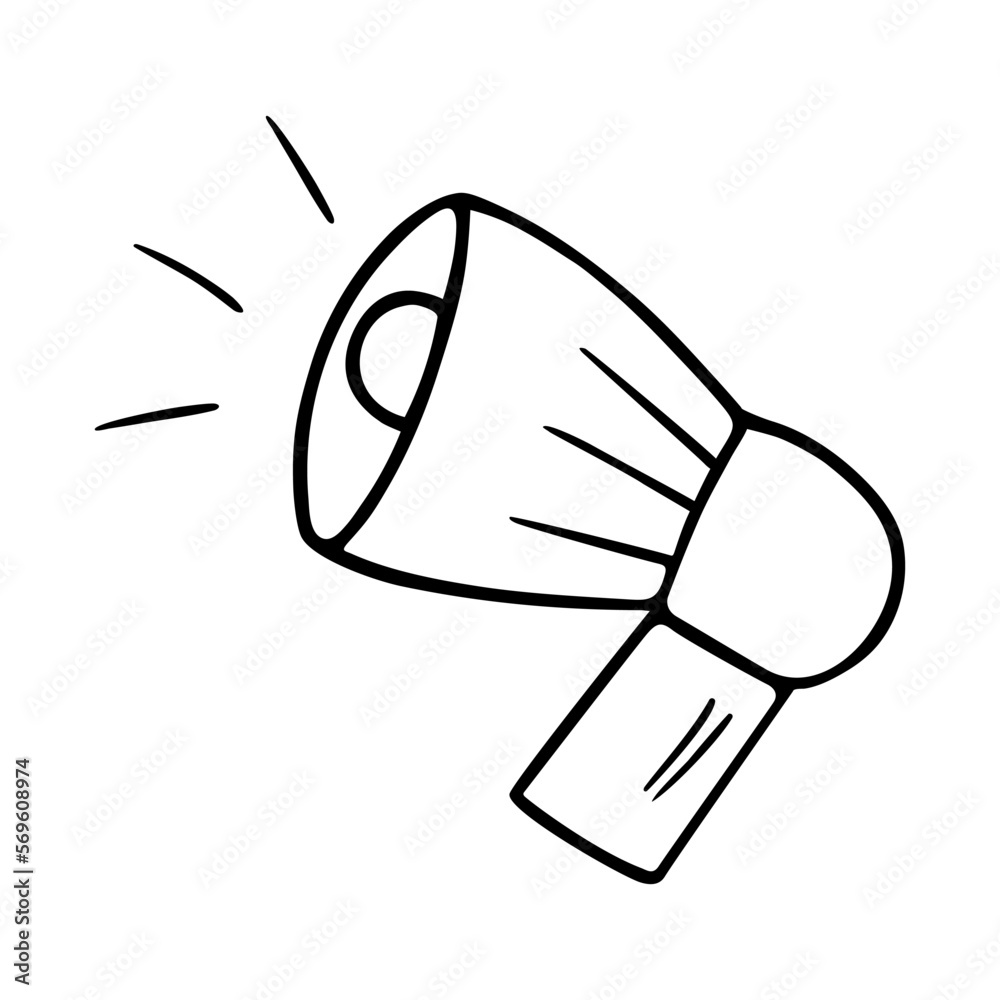Loudspeaker doodle sign,hand-drawn megaphone alert symbol, announcement ...