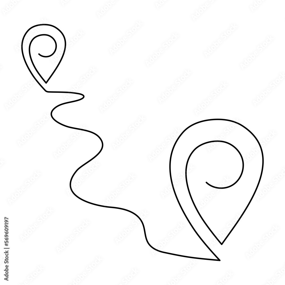 Pointing location at map one line art,hand drawn way destination ...