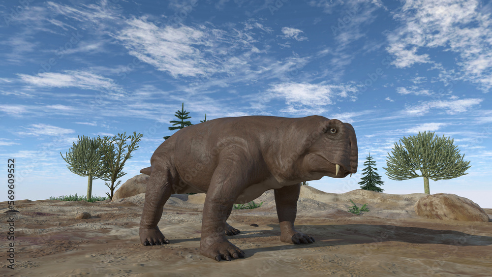 Lystrosaurus in a landscape from the Triassic period Stock Illustration ...