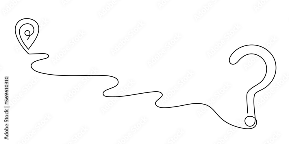 Pointing location with question mark at map one line art,hand drawn ...
