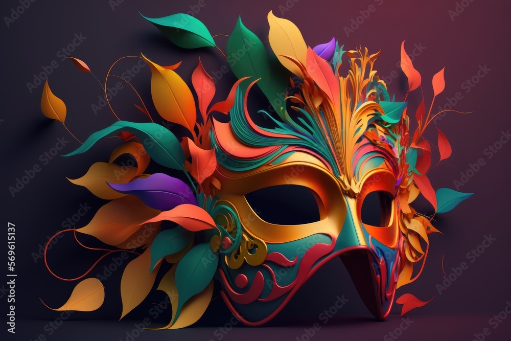 An animated representation of a carnival mask, with bold and vibrant ...