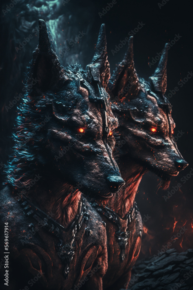 Body Multi-headed Cerberus spectacular Texture Mane Dark atmosphere ...