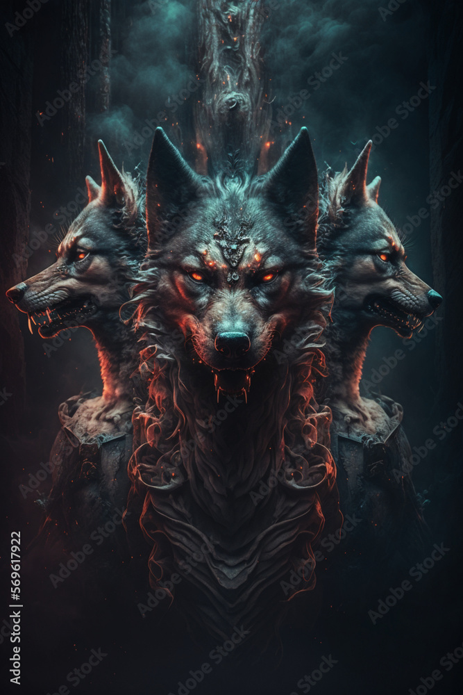 Body Multi-headed Cerberus spectacular Texture Mane Dark atmosphere ...