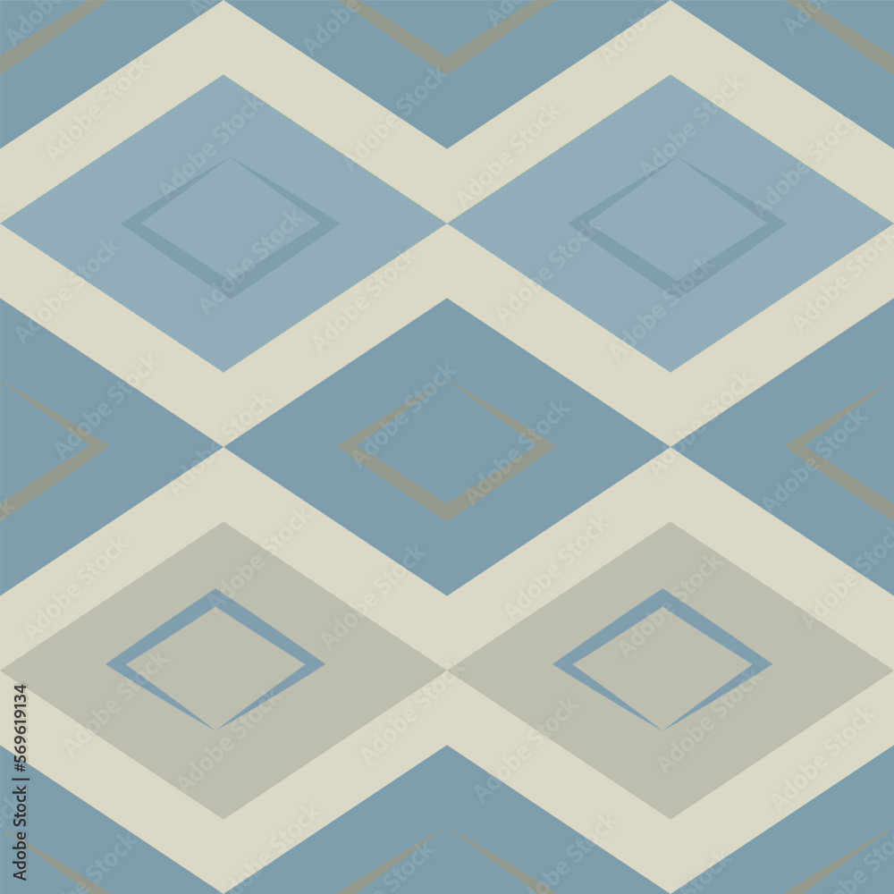 Diamond vector seamless pattern background. Blue beige rhombuses ...
