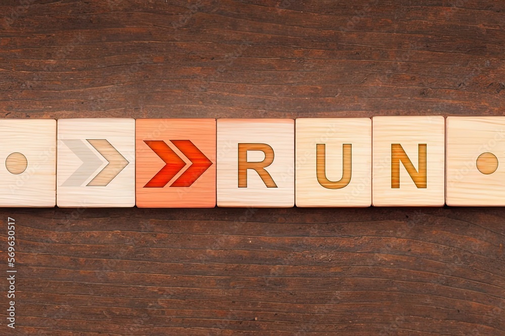 Blocos de letras com a palavra Run - Conceito de uso de uma palavra ...