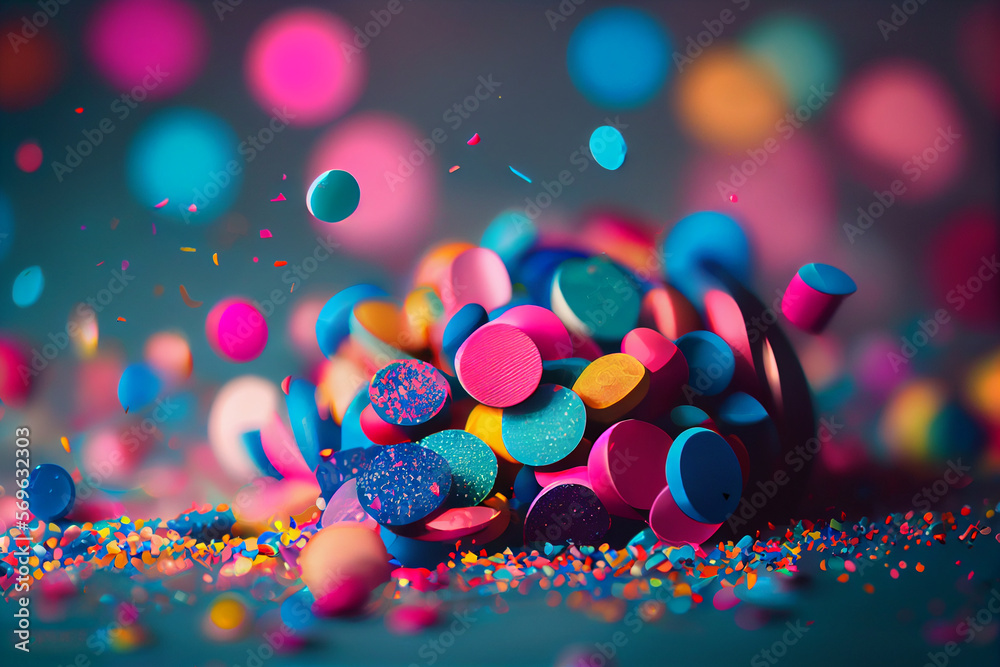 Festive flying in the air colored confetti for the celebration and ...