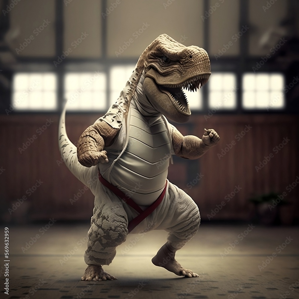 Little dinosaur working out, work out, gym, generative ai Stock ...