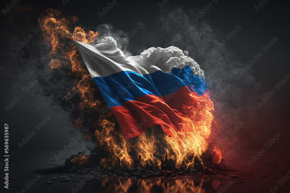 Russian flag burning in flames after war. Generative AI Stock ...