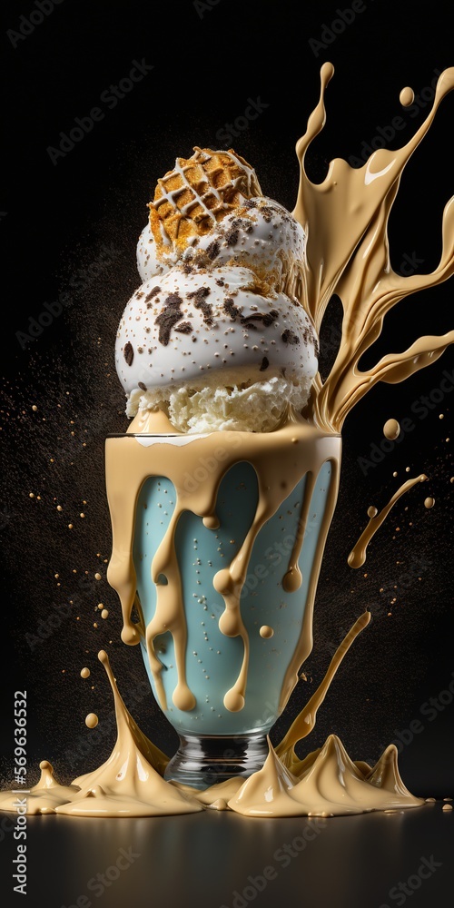 an ice cream sundae with chocolate sauce and sprinkles on a black ...