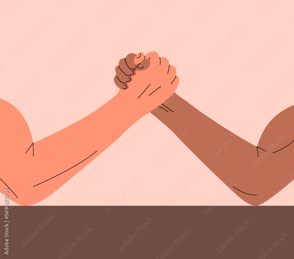 Two men in arm wrestling battle. Two strong muscular hands. Sports ...