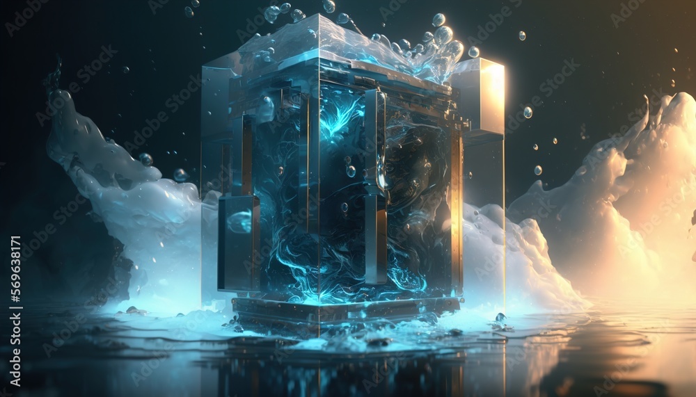 Digital data flow, water flow, hydropower, renewable energy, data lake ...