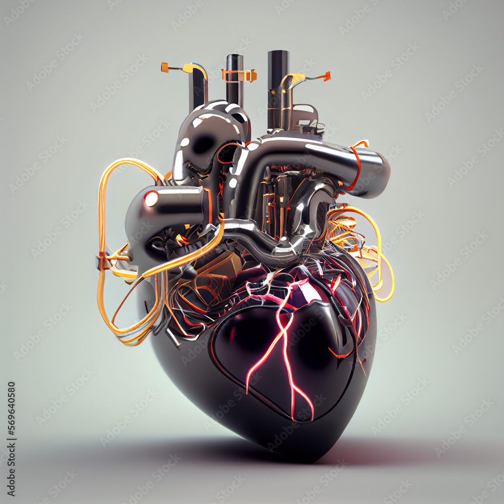 Human heart, mechanical, engine, technology, industrial, generative AI ...