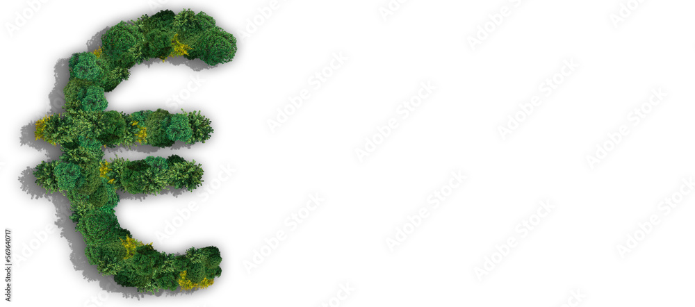 euro symbol on white background - green trees in shape of euro symbol ...