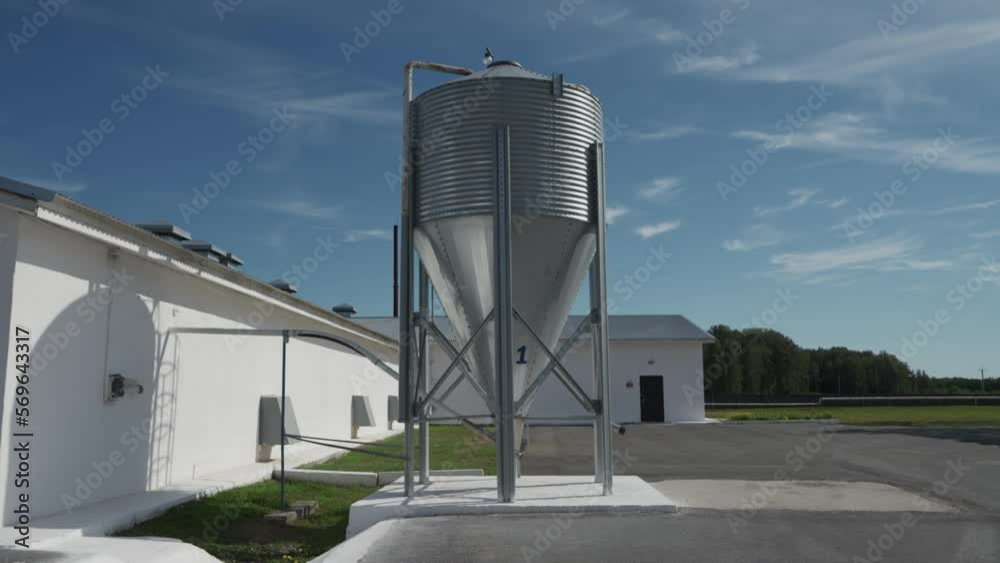 Agricultural Silo Tank On Farm Landscape. Agricultural Buildings. Silo ...