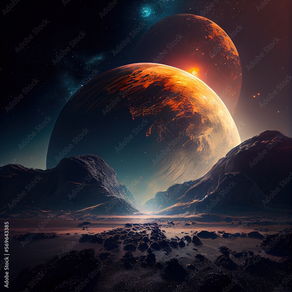 Obraz A deserted abstract colorful alien landscape. Alien planets ...