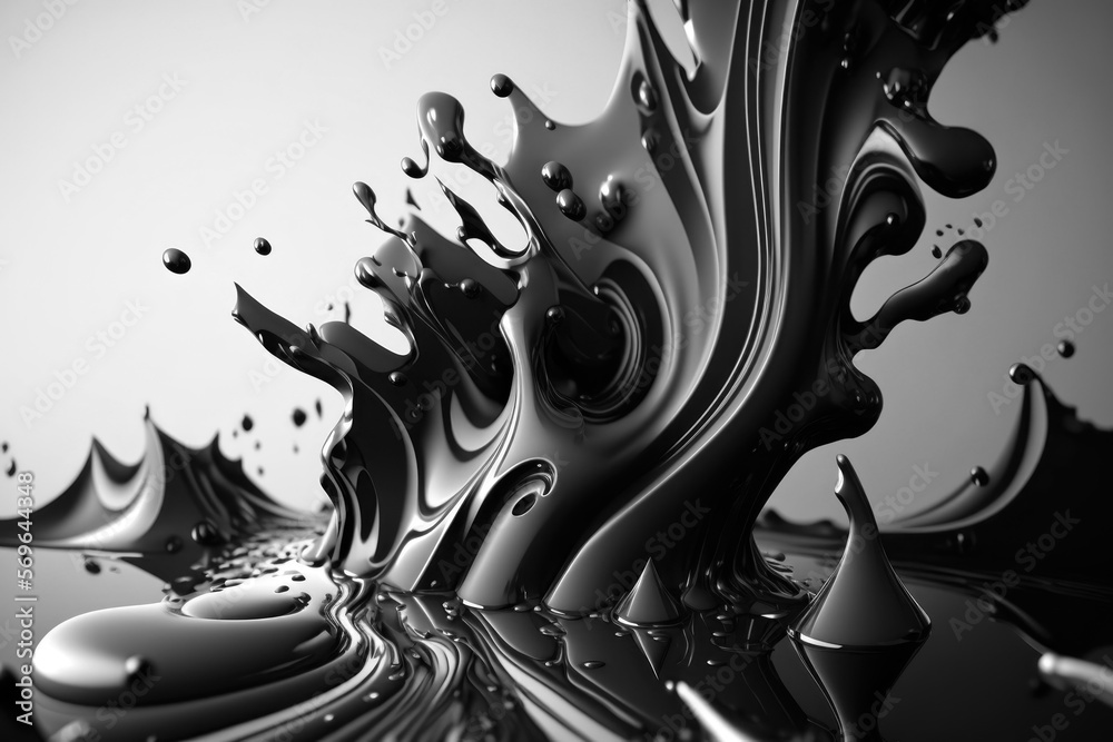 Abstract background of drops of black and white liquid in 3d style. AI ...