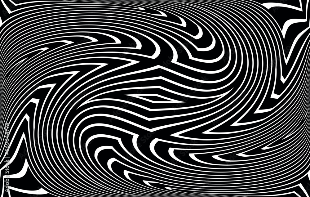 Abstract background with optical illusion wave. Black and white ...