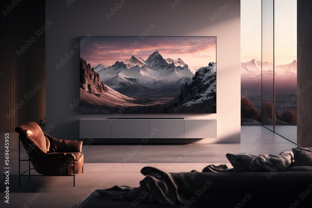 Modern Minimalist Apartment Interior Living Room With 8k Tv Screen ...