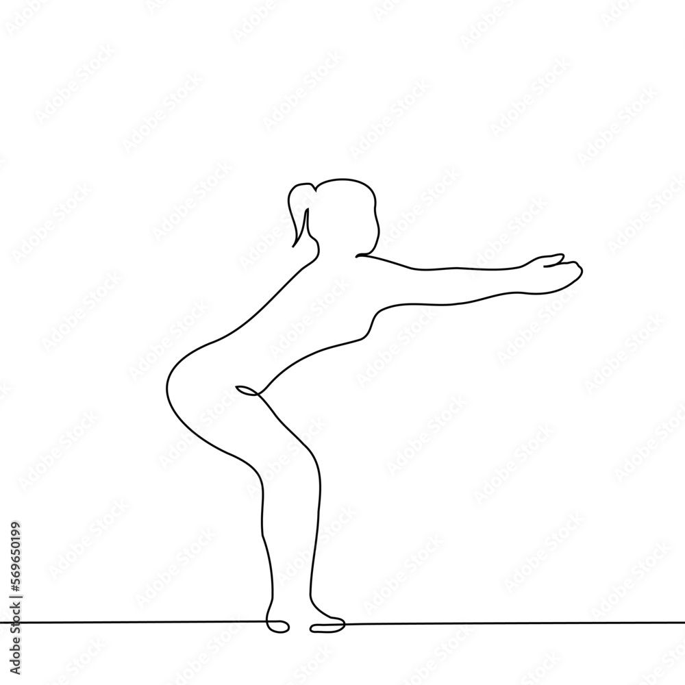 woman in crouch stretched out her hands forward - one line drawing ...