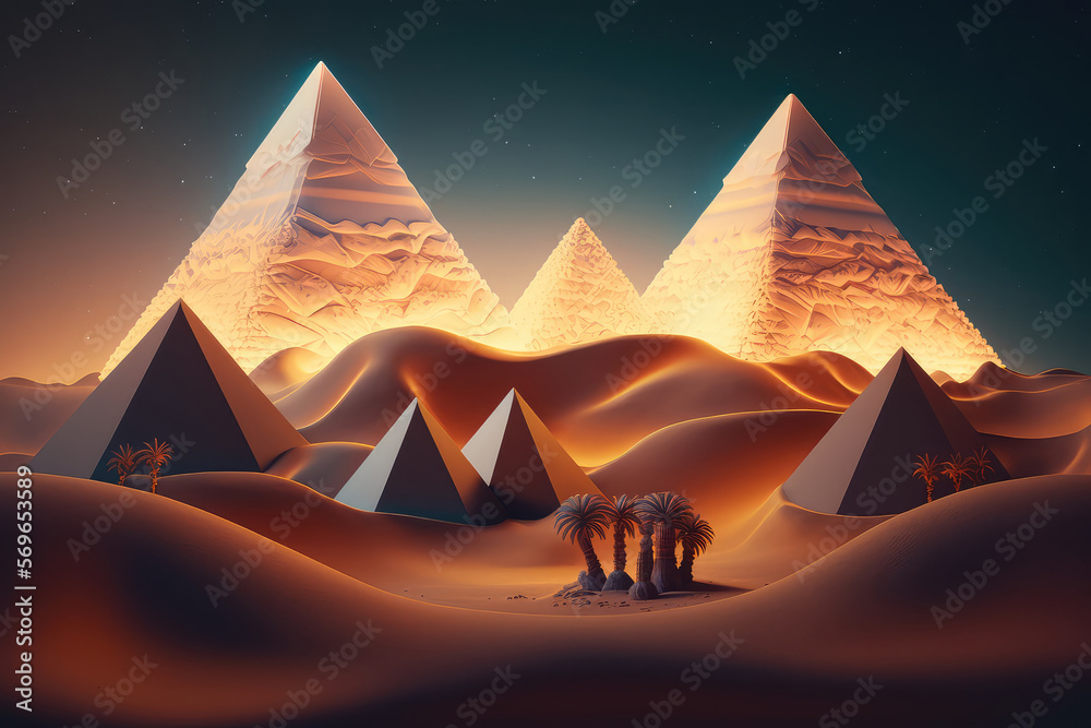 Desert with the great pyramids of ancient Egypt. Giza with pyramids ...