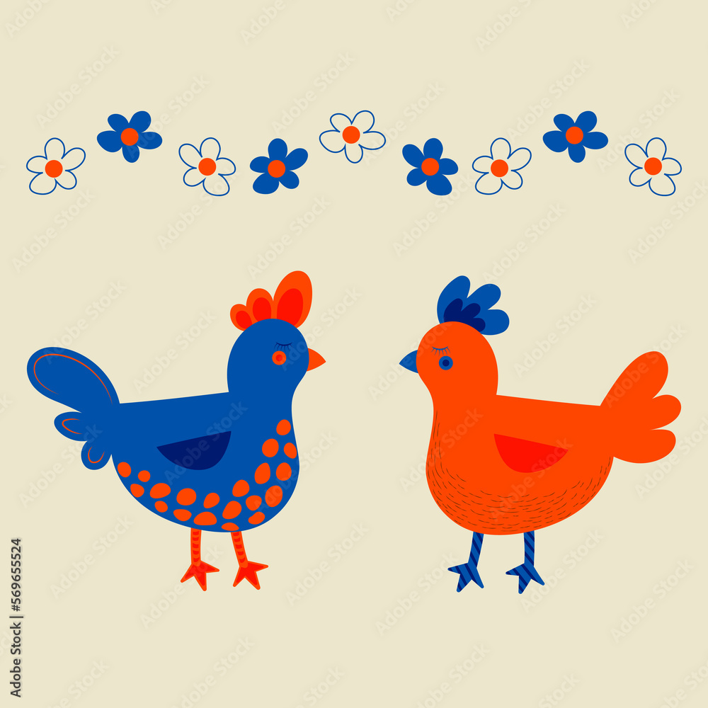 Vector cartoon chick character hen and rooster. Chicken family made in ...