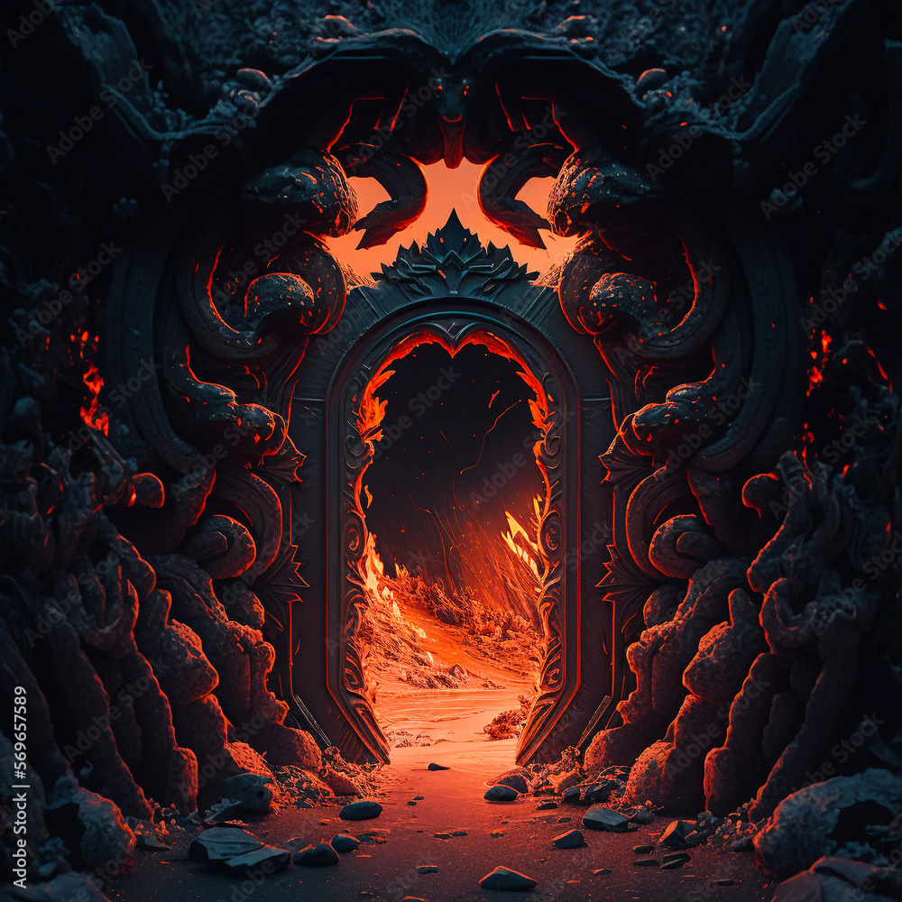 entrance or gate to the hell, purgatory, created with generative ai ...