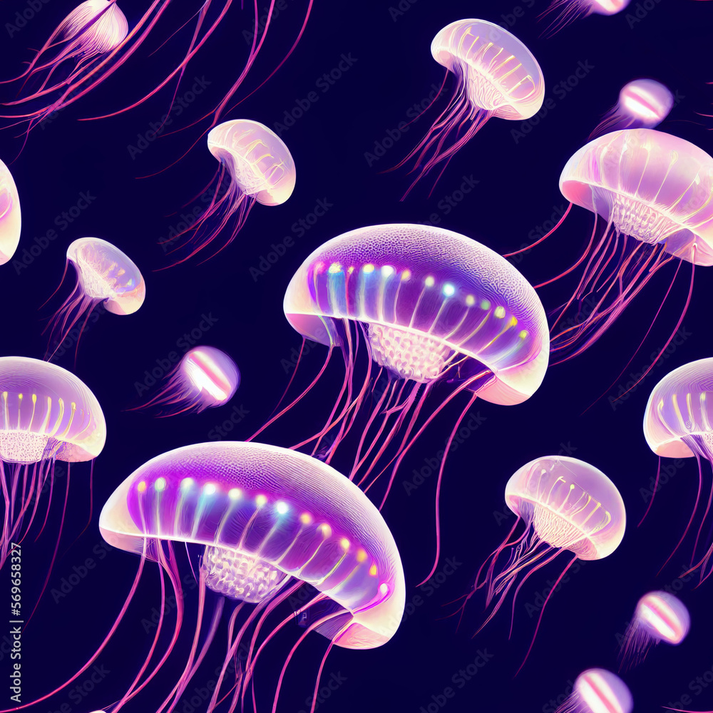 jellyfish in the aquarium, luminescent jellyfish seamless texture with ...