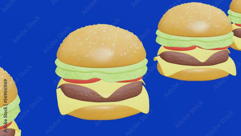 Vidéo Stock Fresh burgers moving in line close up view. Animation of ...