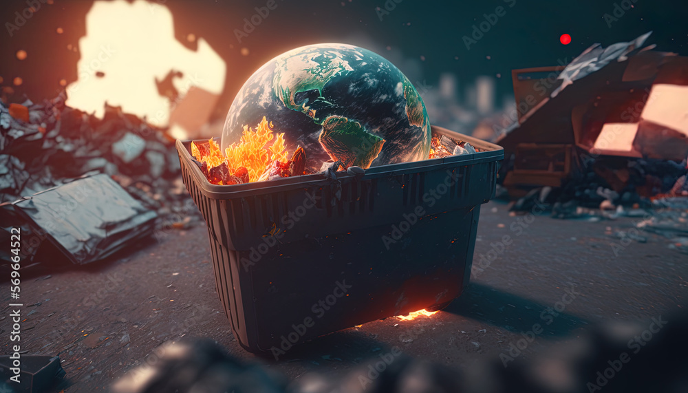 Abstract of planet earth in a dumpster fire. Generative Ai. Stock ...