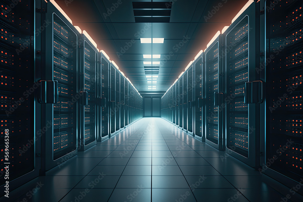 Shot of Corridor in Working Data Center Full of Rack Servers and ...