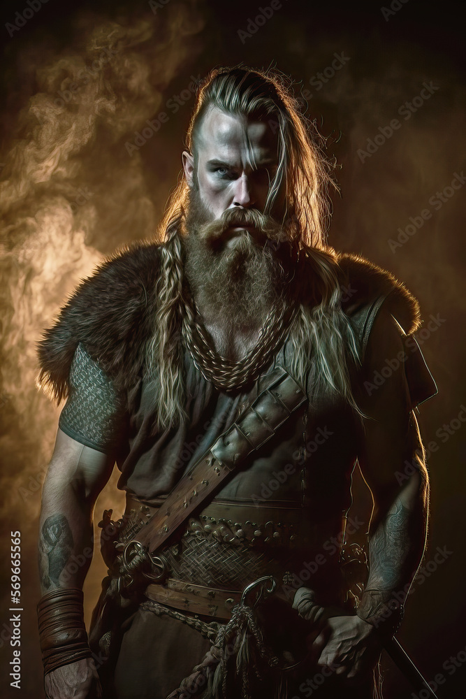 Illustration of handsome strong and muscular Viking man with tattoo ...