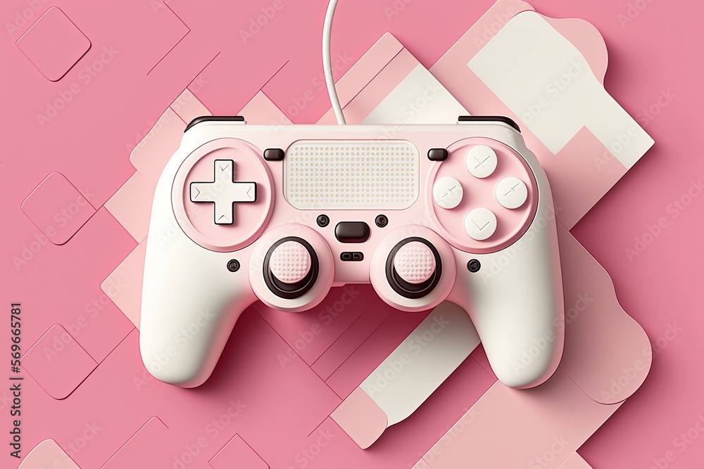 White game controller, joystick, gamepad on a pink background with ...