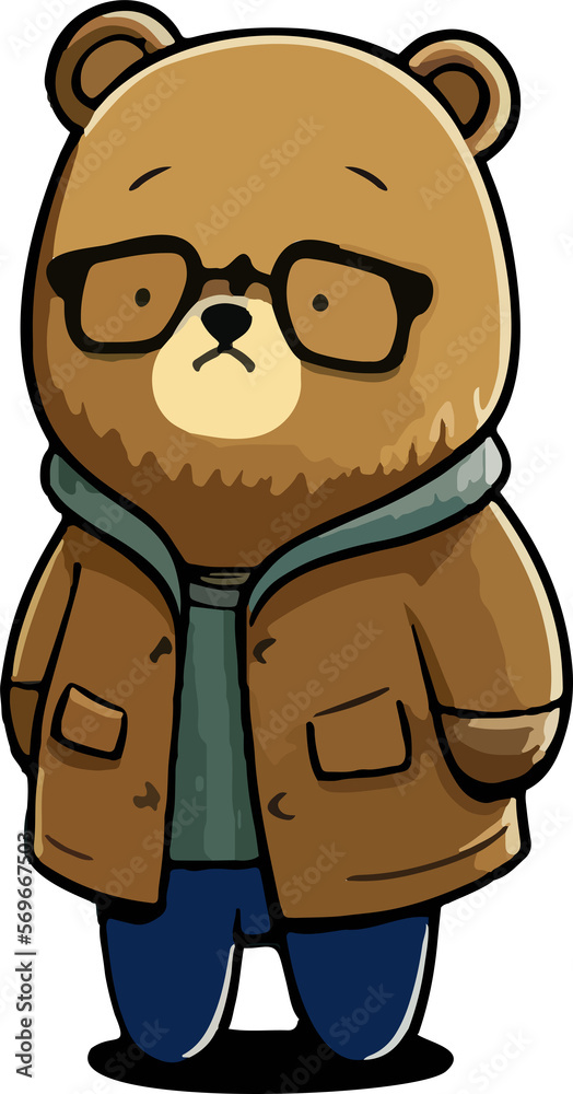 Bear nerd study glasses cute clipart sticker vector animal Stock ...