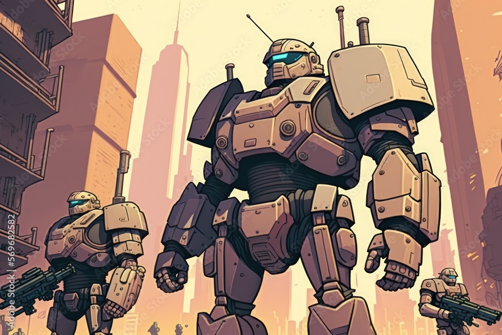 Science fiction troops depicted as military robots in a futuristic ...