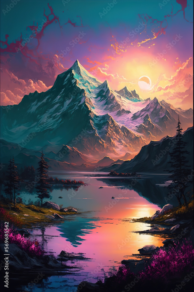 Sunset Over Mountains Painting