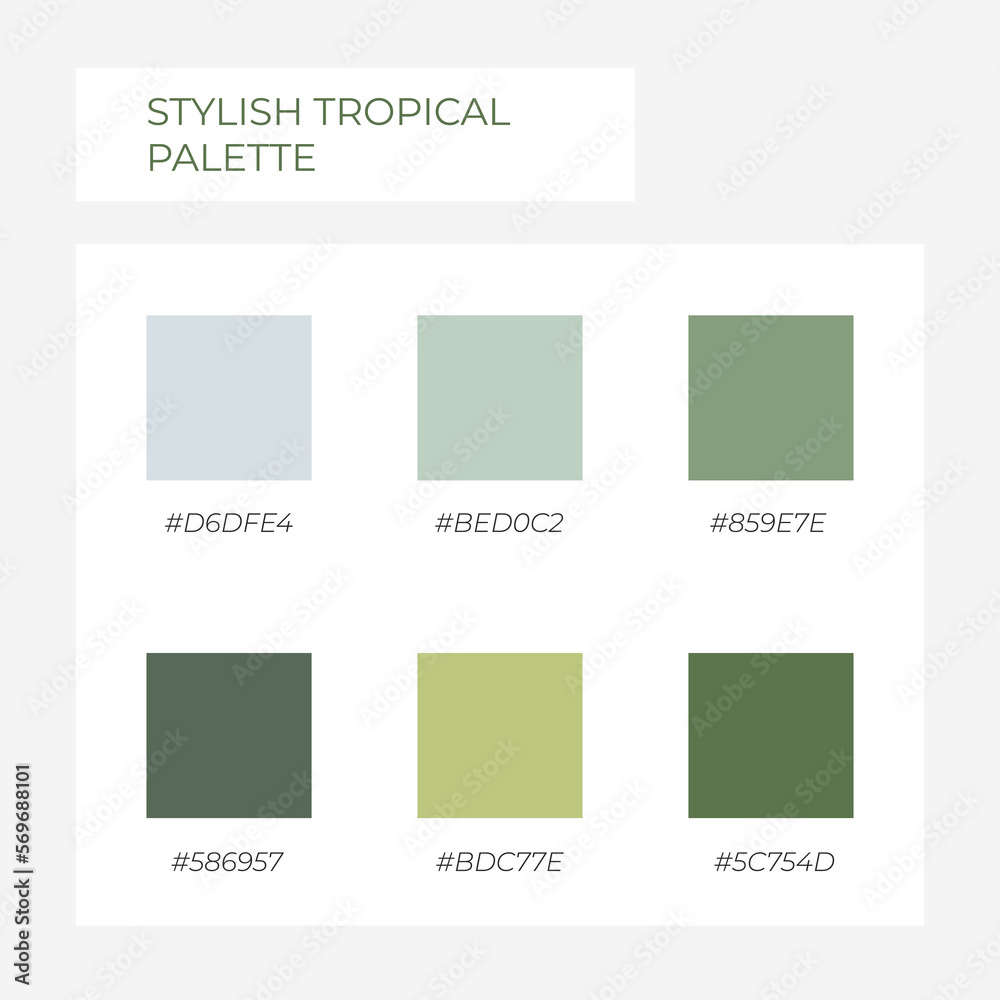 Stylish tropical palette. Cozy color pallete stylish minimalism. Swatch ...