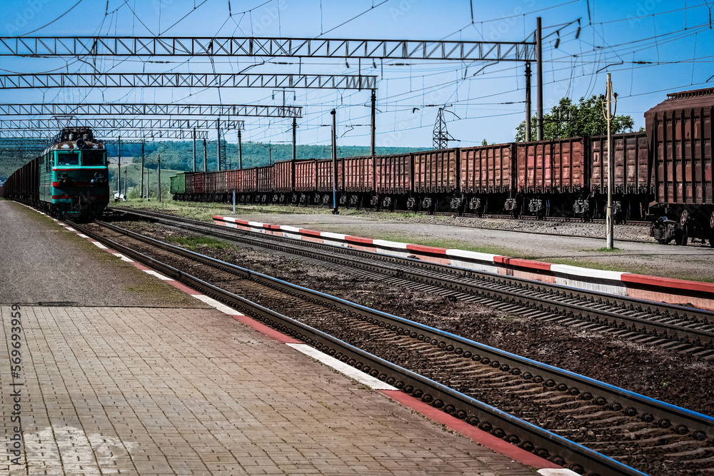 beautiful stylish and reliable railway with a train on the nature Stock ...