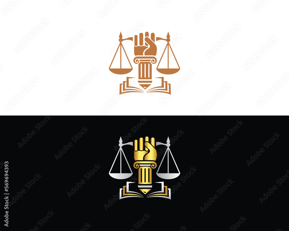 Revolution justice Logo Design With Hand Pillar And Law Education Book ...