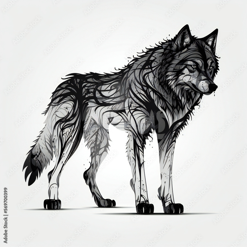 wolf full body vector illustration, very highly detailed, isolated on ...